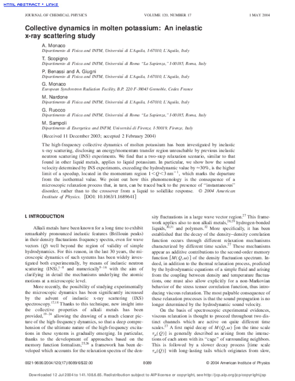 (PDF) Collective dynamics in molten potassium: An inelastic x-ray ...