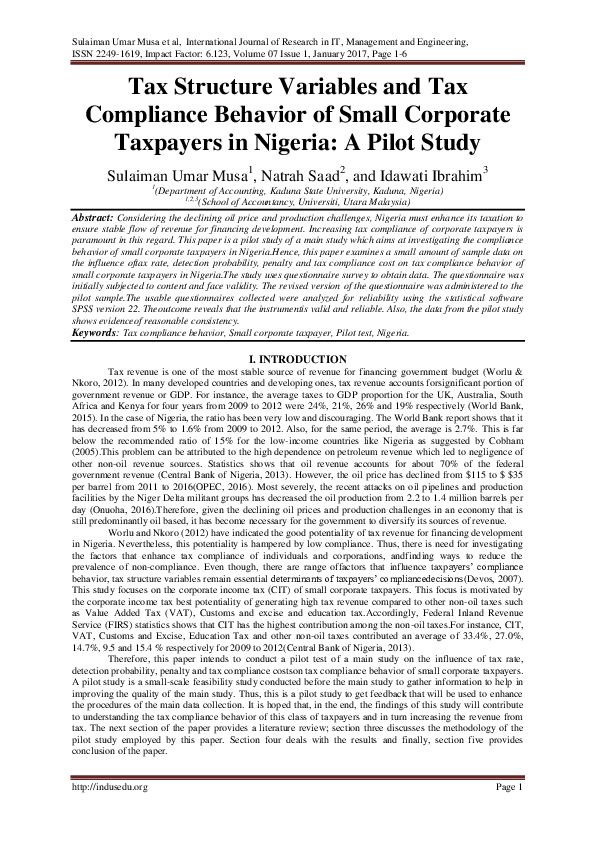 (PDF) Tax Structure Variables and Tax Compliance Behavior of Small ...