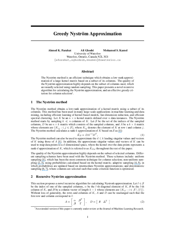 (PDF) Greedy Nyström approximation