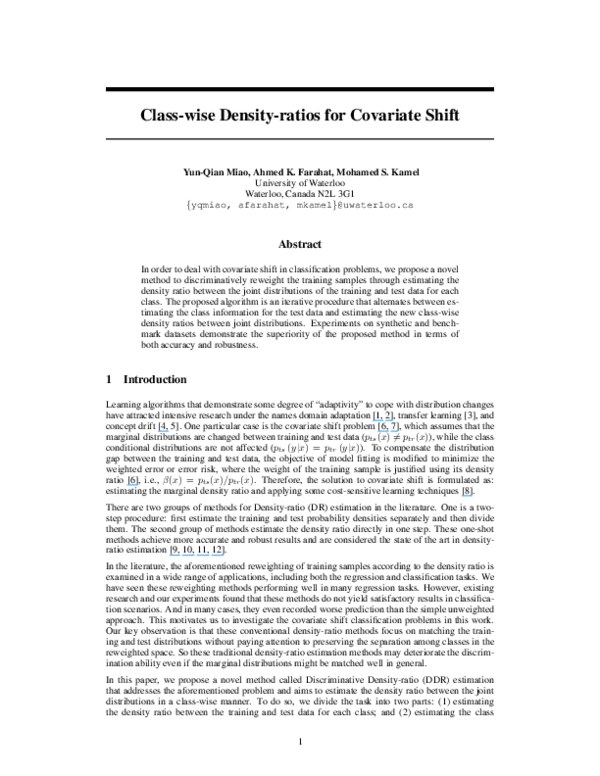 (PDF) Class-wise density-ratios for covariate shift