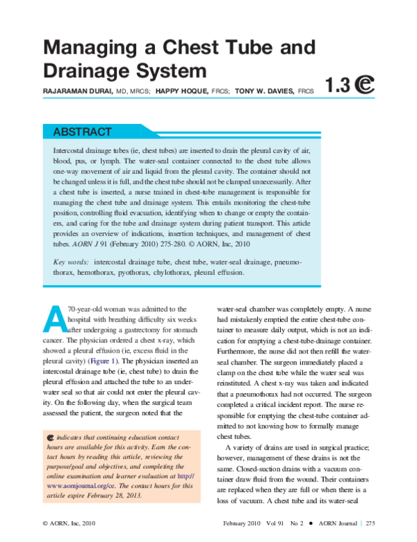 (PDF) Managing a Chest Tube and Drainage System