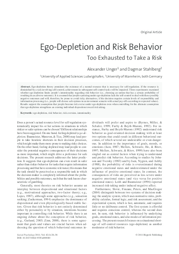 (PDF) Ego-Depletion and Risk Behavior Too Exhausted to Take a Risk