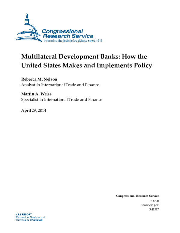 (PDF) Multilateral Development Banks: How the United States Makes and ...