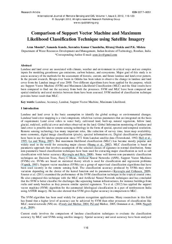 Pdf Comparison Of Support Vector Machine And Maximum Likelihood 