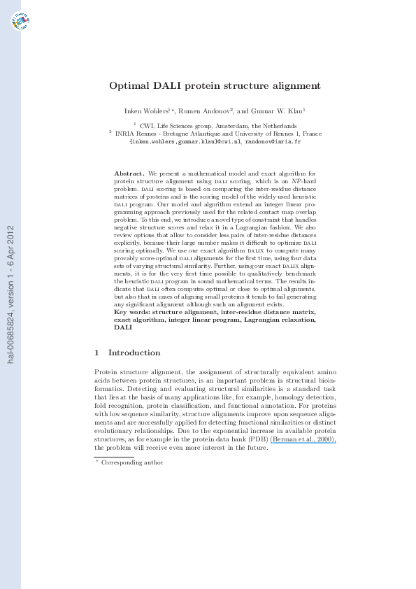 (PDF) DALIX: Optimal DALI Protein Structure Alignment