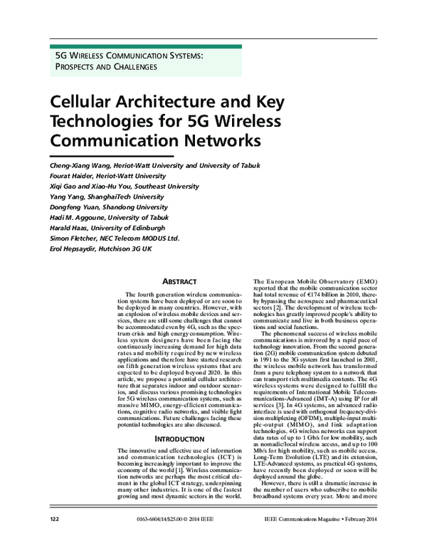 (PDF) Cellular Architecture and Key Technologies for 5G Wireless ...
