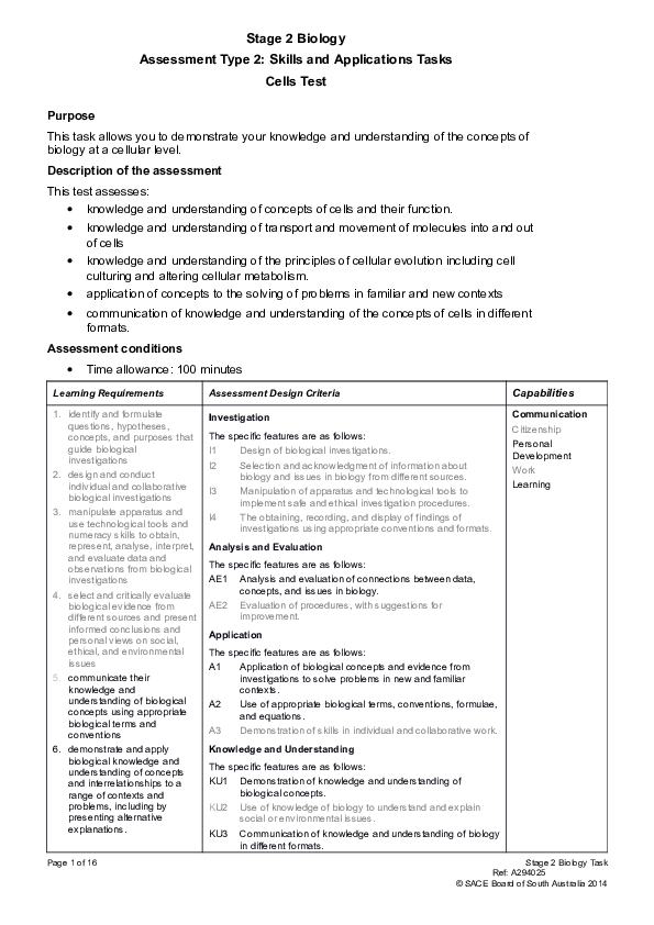 (DOC) Stage 2 Biology Assessment Type 2: Skills and Applications Tasks ...
