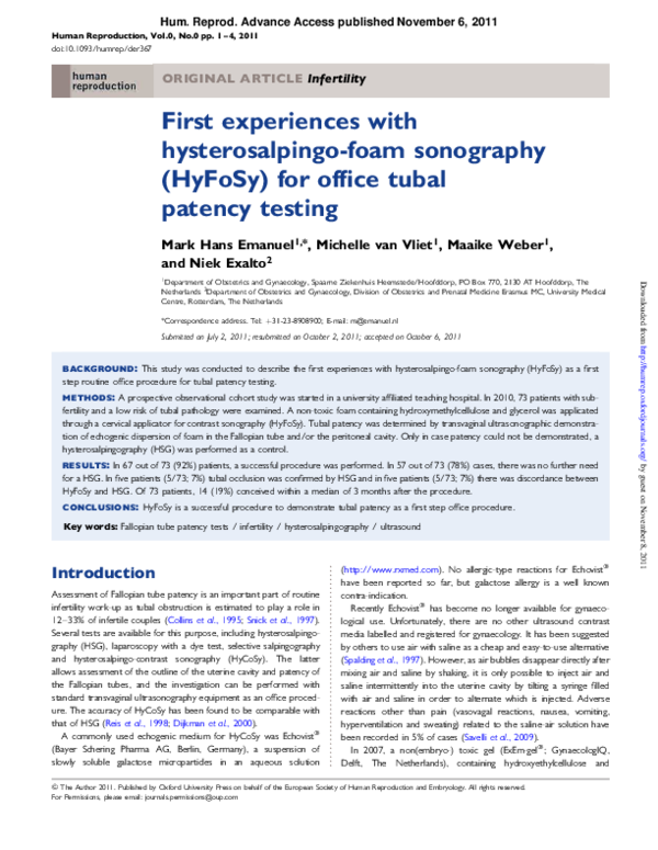 (PDF) First experiences with hysterosalpingo-foam sonography (HyFoSy ...