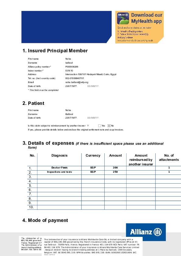 (DOC) Insured Principal Member