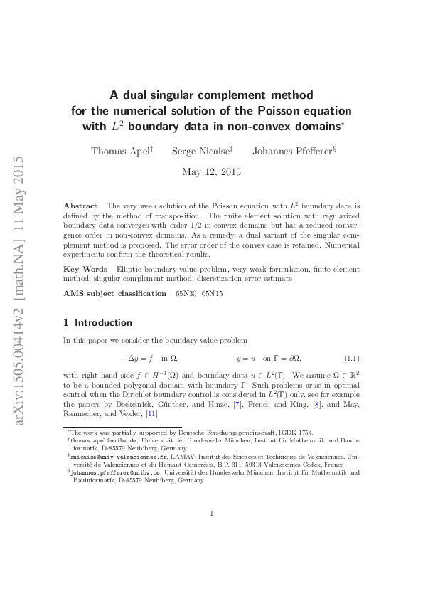 Pdf A Dual Singular Complement Method For The Numerical Solution Of The Poisson Equation With