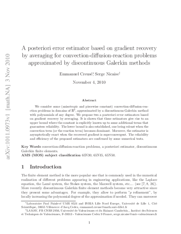 (PDF) A posteriori error estimator based on gradient recovery by averaging for convection ...