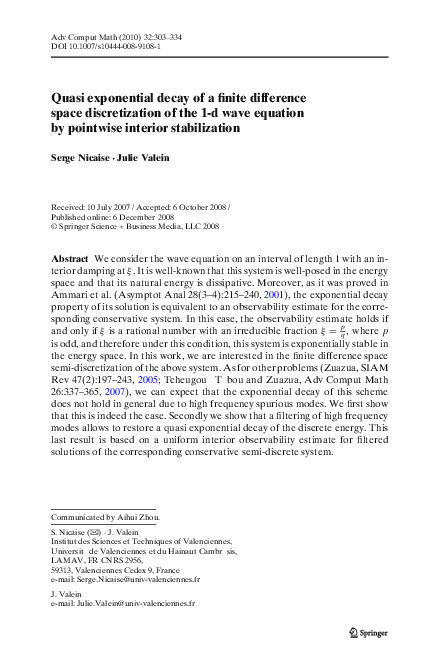 (PDF) Quasi exponential decay of a finite difference space ...