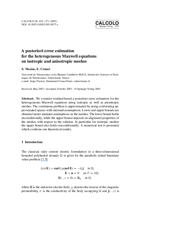 (PDF) A posteriori error estimation for the heterogeneous Maxwell equations on isotropic and ...
