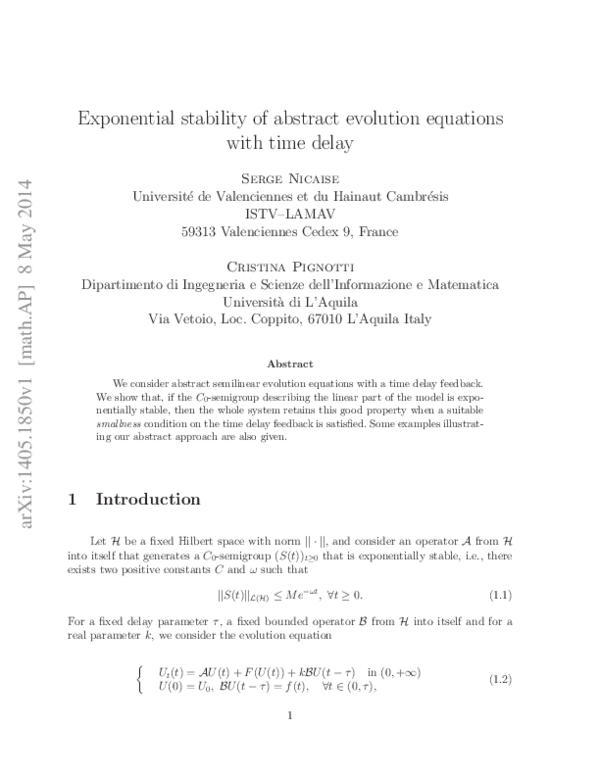 (PDF) Exponential stability of abstract evolution equations with time delay