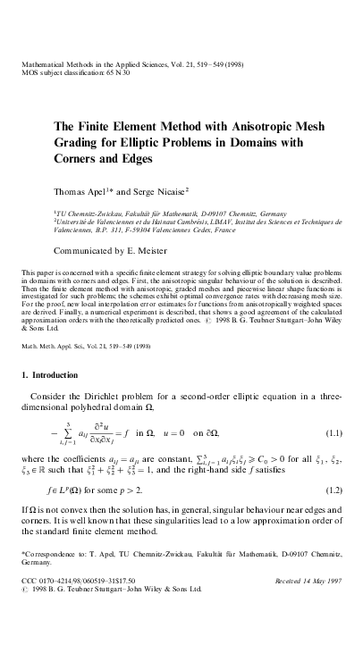 (PDF) The Finite Element Method with Anisotropic Mesh Grading for the Poisson Problem in Domains ...
