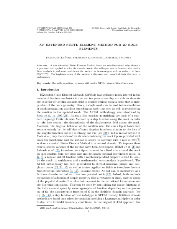 Pdf An Extended Finite Element Method For 2d Edge Elements Serge Nicaise