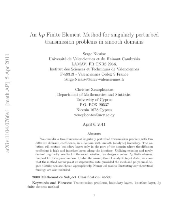 Pdf Convergence Analysis Of An Hp Finite Element Method For