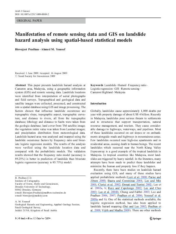 (PDF) Manifestation of remote sensing data and GIS on landslide hazard analysis using spatial ...