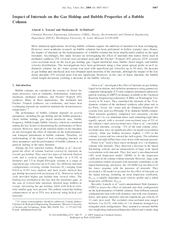 (PDF) Impact of Internals on the Gas Holdup and Bubble Properties of a Bubble Column