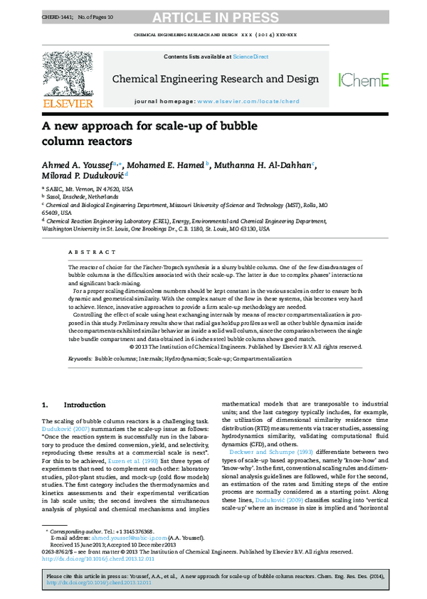 (PDF) A new approach for scale-up of bubble column reactors
