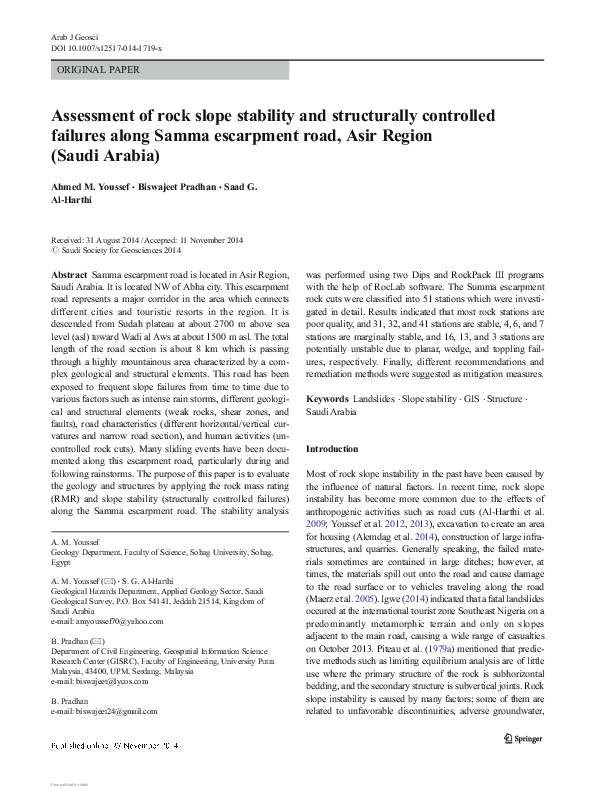 (PDF) Assessment of rock slope stability and structurally controlled failures along Samma ...