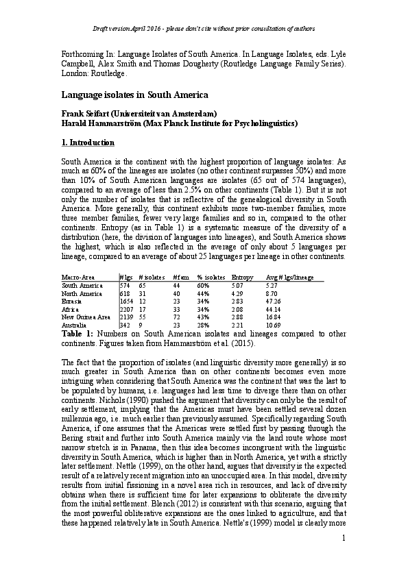 (PDF) Language isolates in South America