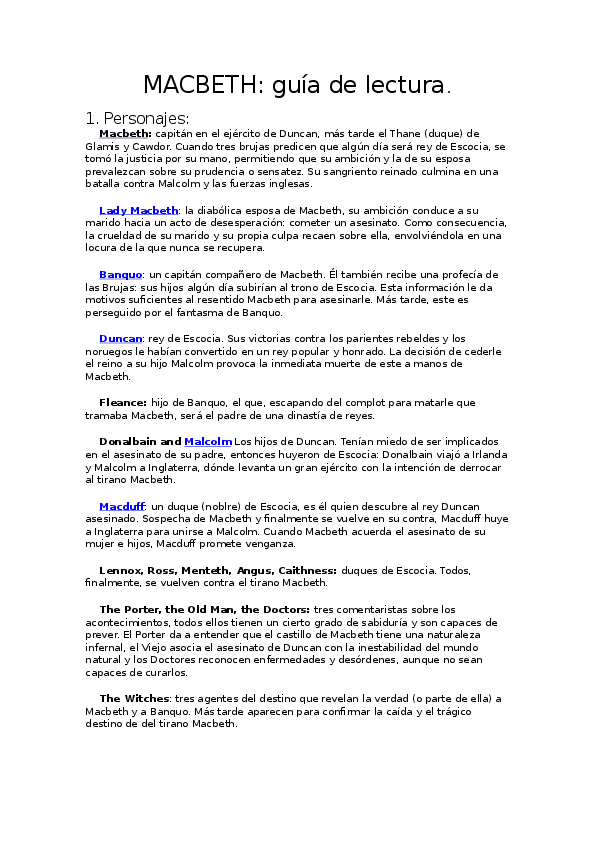 (DOC) MACBETH: guía de lectura