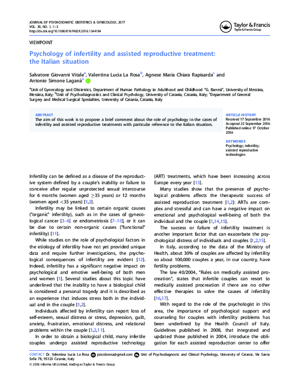 (PDF) Psychology of infertility and assisted reproductive treatment ...