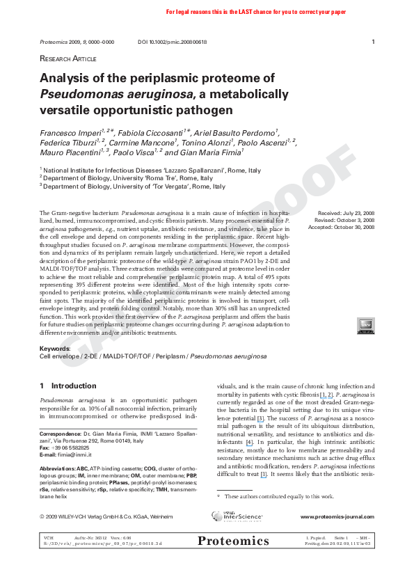 (PDF) Analysis of the periplasmic proteome of Pseudomonas aeruginosa, a ...