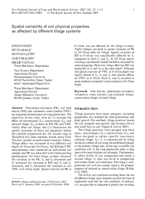 (PDF) Spatial variability of soil physical properties as affected by different tillage systems