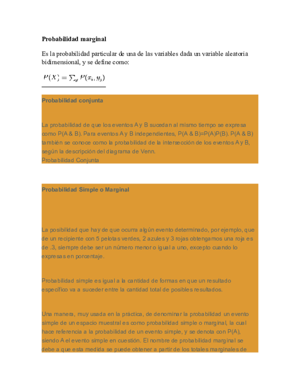 (DOC) Probabilidad marginal Es la probabilidad particular
