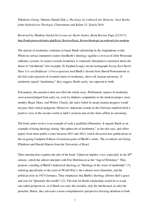 (PDF) Book Review: Georg Pfleiderer/Harald Matern (Eds.), Theologie im ...