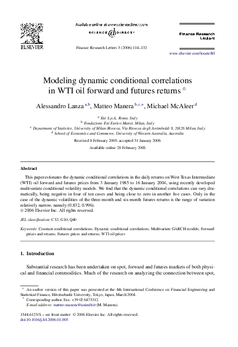 Pdf Modeling Dynamic Conditional Correlations In Wti Oil Forward And Futures Returns