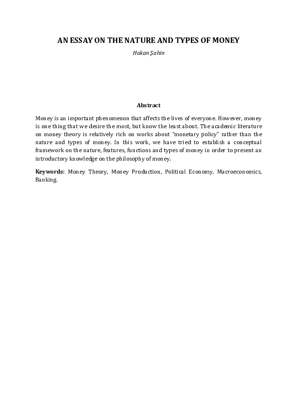 (PDF) An Essay on the Nature and Types of Money