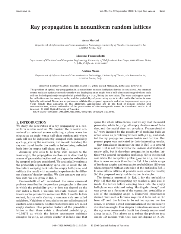 (PDF) Ray propagation in nonuniform random lattices