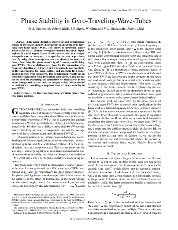 (PDF) Phase stability in gyro-traveling-wave-tubes
