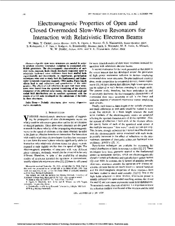 (PDF) Electromagnetic properties of open and closed overmoded slow-wave resonators for ...