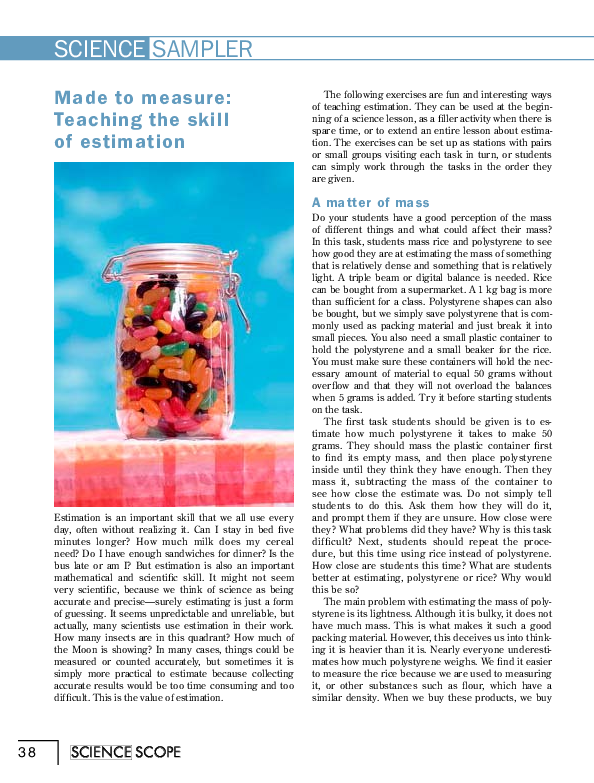 (PDF) SCIENCE SCOPE Made to measure: Teaching the skill of estimation
