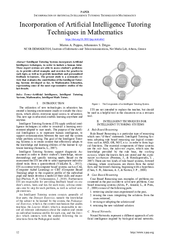 (PDF) Incorporation of Artificial Intelligence Tutoring Techniques in Mathematics