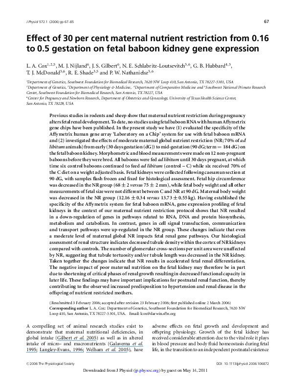 (PDF) Effect of 30 per cent maternal nutrient restriction from 0.16 to ...