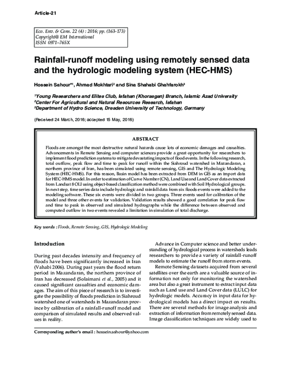 Pdf Rainfall Runoff Modeling Using Remotely Sensed Data And The