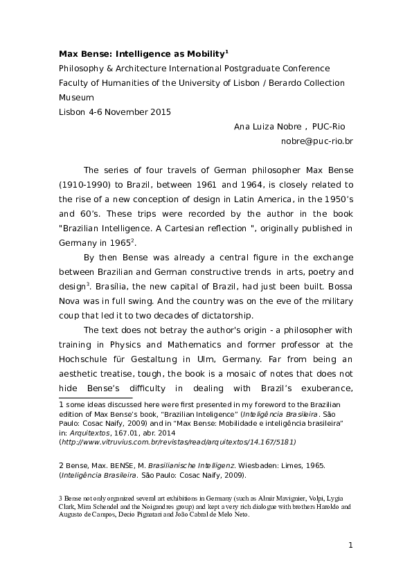 (DOC) Max Bense. Intelligence as Mobility