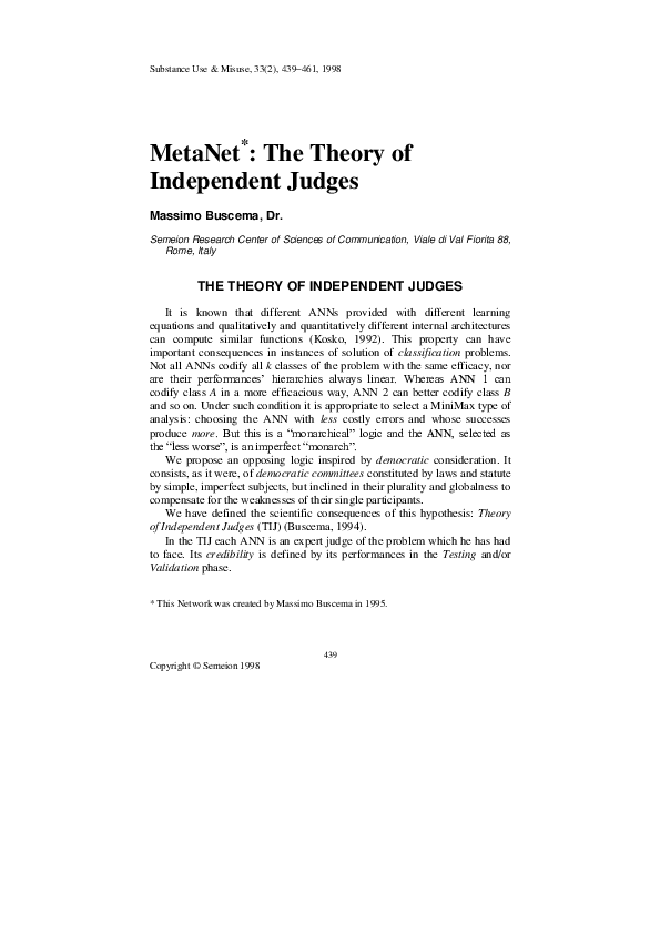 (PDF) MetaNet * : The Theory of Independent Judges THE THEORY OF ...