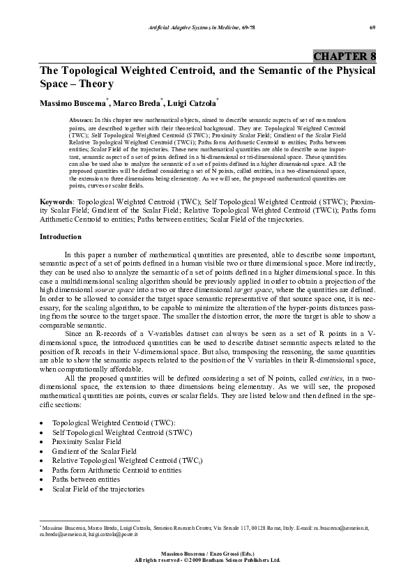 (PDF) CHAPTER 8 The Topological Weighted Centroid, and the Semantic of the Physical Space – Theory