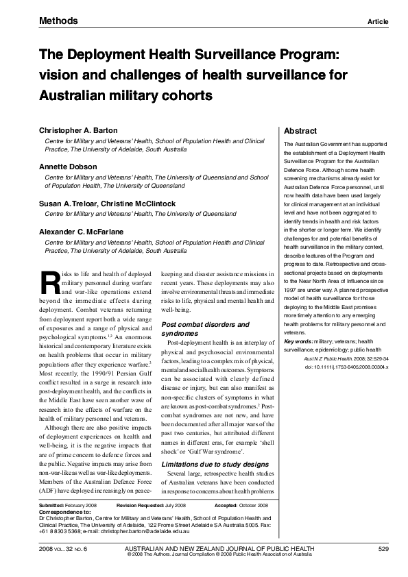 (PDF) The Deployment Health Surveillance Program: vision and challenges ...