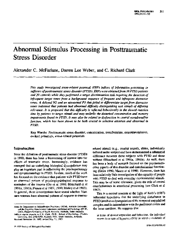 (PDF) Abnormal stimulus processing in posttraumatic stress disorder