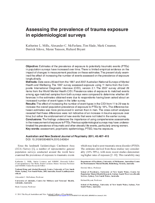 (PDF) Assessing the prevalence of trauma exposure in epidemiological ...