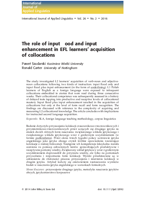 (PDF) Szudarski, P. and Carter, R. 2016. The role of input enhancement and input flood in the ...