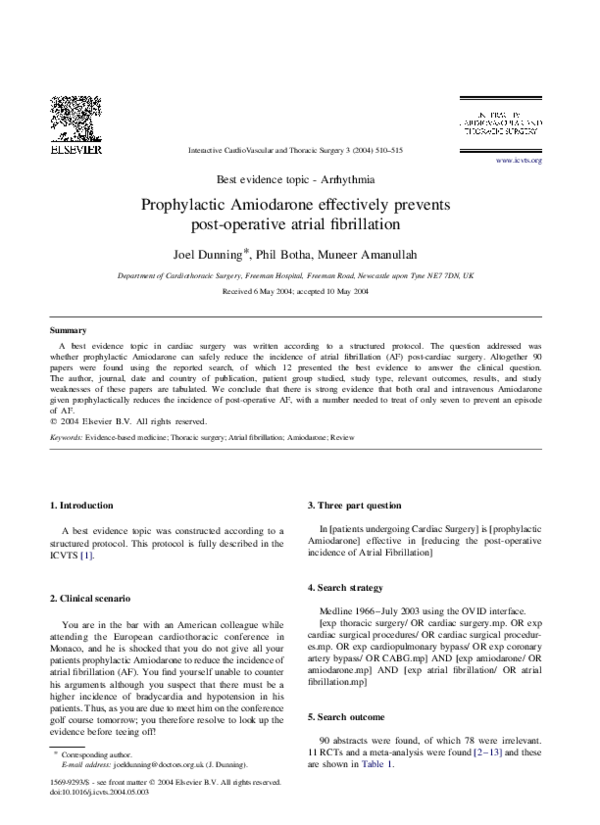 (PDF) Prophylactic Amiodarone effectively prevents post-operative atrial fibrillation