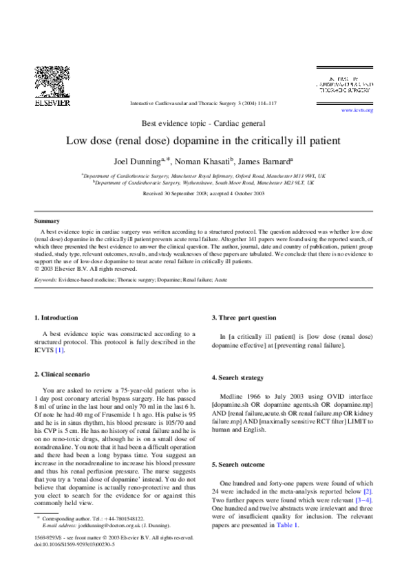 (PDF) Low dose (renal dose) dopamine in the critically ill patient